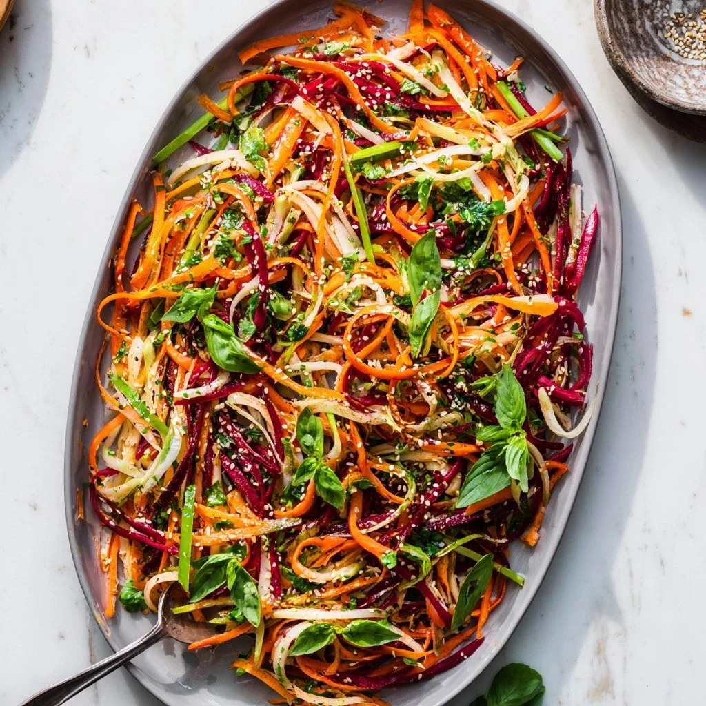 Shaved Rainbow Carrot Sesame Salad